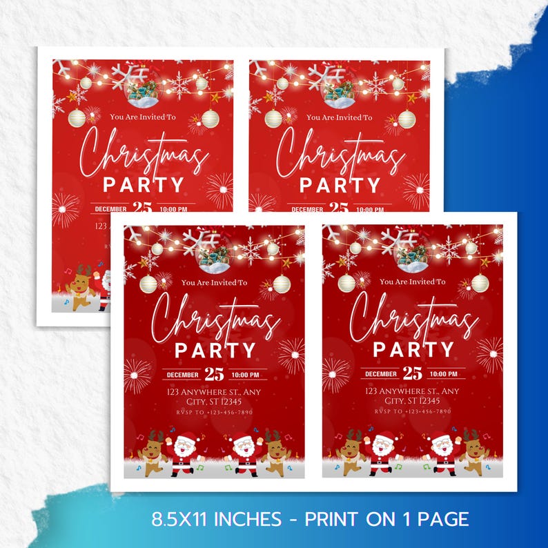 Editable Christmas Party Invitation, Christmas Holiday Template, Cute ...