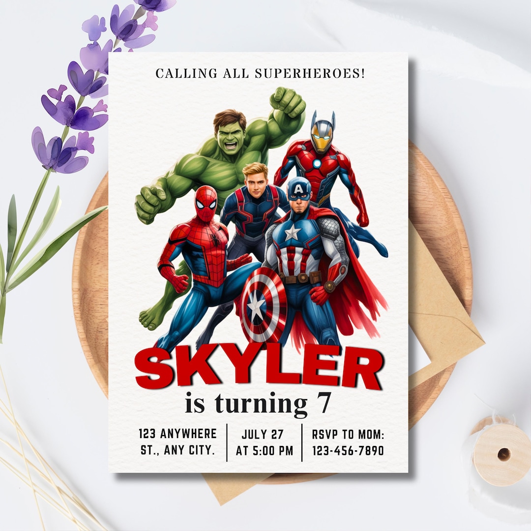 Superhero Birthday Invitation Template, Avengers Superhero Bday ...
