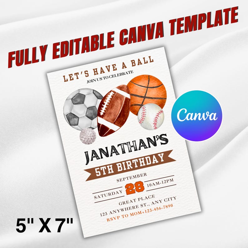 Sports Birthday Invitation Template, Let's Have a Ball, All Star Invite ...