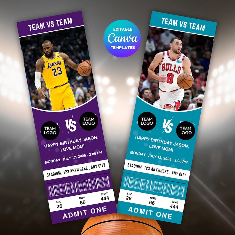 Custom NBA Ticket Gift, Personalized Sports Keepsake, Instant Download ...