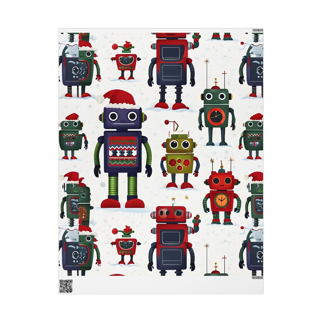 Whimsical Robot Wrapping Paper, Christmas Gift Wrap, Unique Holiday ...