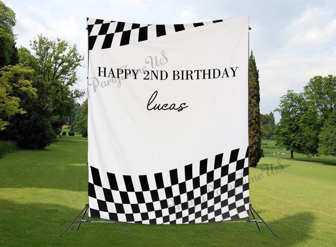 Custom Retro Race Car Backdrop, Checkered Flag Banner, Boy Birthday ...