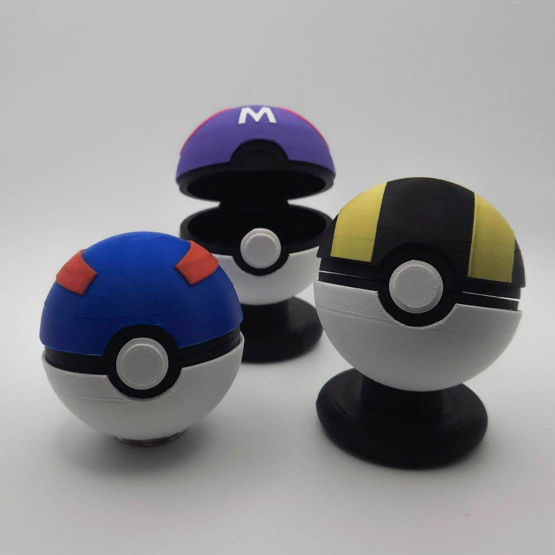 3D Printed Pokeballs With Stand – Great Ball, Ultra Ball, Master Ball ...
