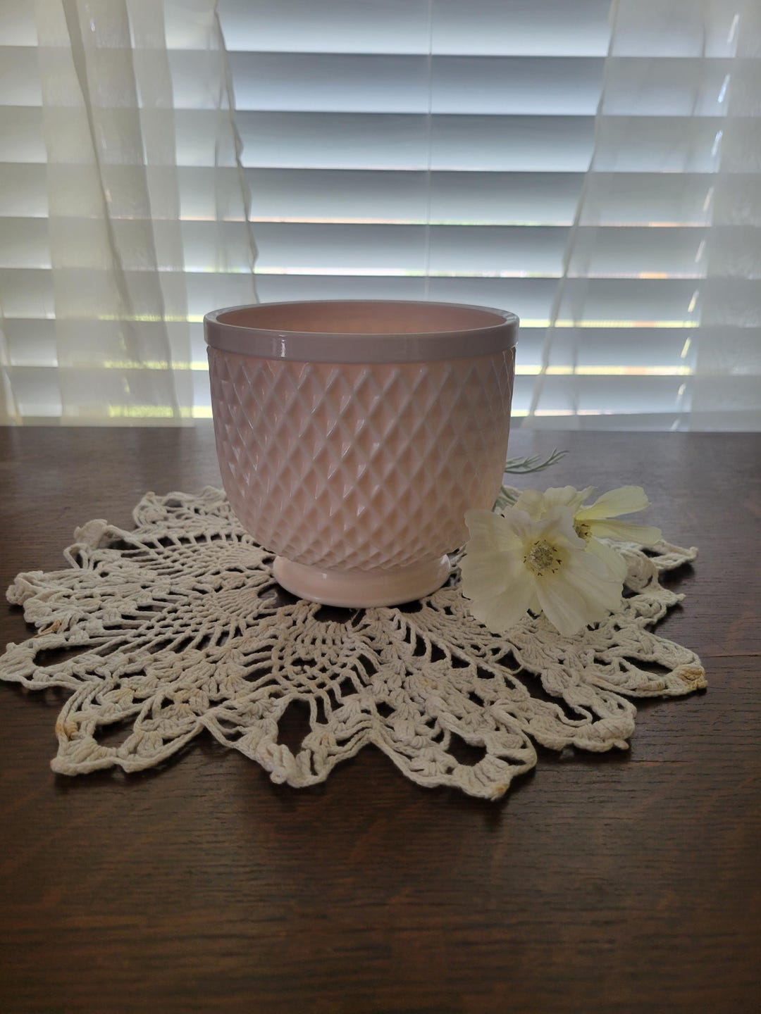 Shell Pink Milk Glass Cross Hatch Pot - Etsy