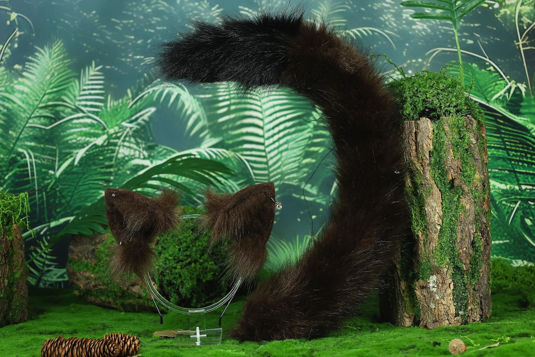 Cosplay Brown Kitten Ears and Tail Simulation Ears and Tail Animal Ears ...