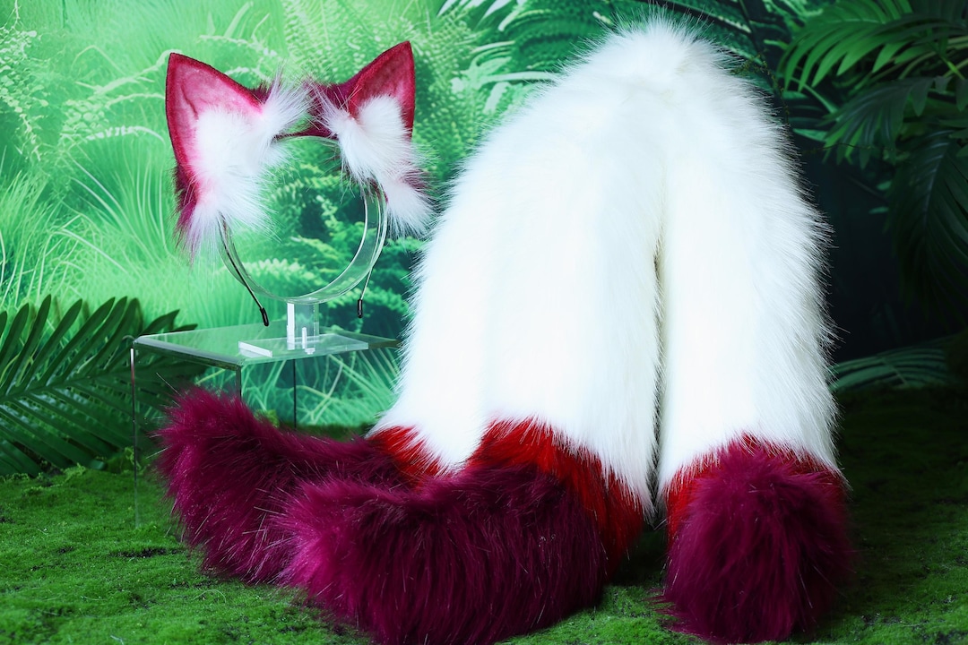 23 Inches Red White Wolf Ear Three Tail S Fox Ears-cosplay--plush Headband-simulation Fox Ears ...