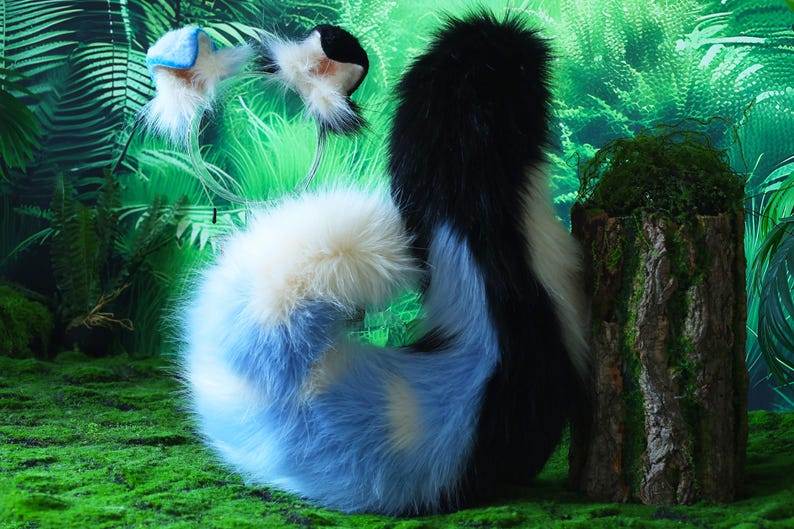 Black and Blue Stitching Dog Fox Ear Tail-cosplay--plush Headband ...