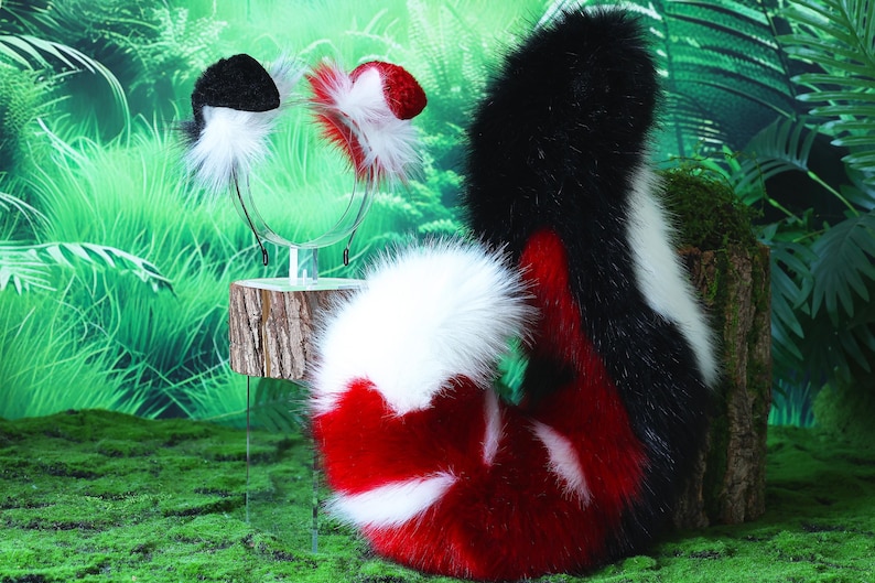 Black and Red Stitching Dog Fox Ear Tail-cosplay--plush Headband ...