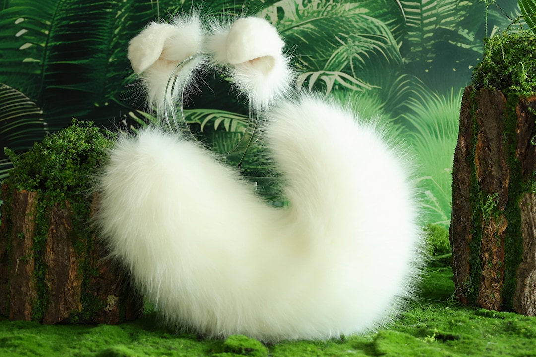 White Dog Ear and Tail Set Realistic Faux Fur Shepherd Dog Ear and Tail ...