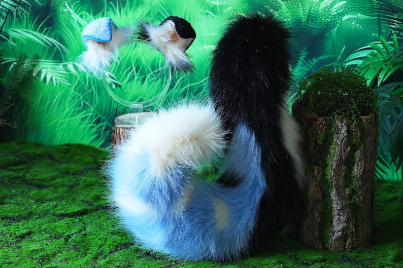 Black and Blue Stitching Dog Fox Ear Tail-cosplay--plush Headband ...