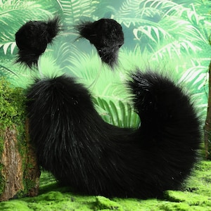Black Dog Ear and Tail Set Realistic Faux Fur Shepherd Dog Ear and Tail ...