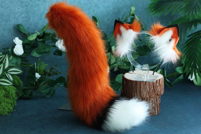 Red Brown Fox Tail Fox Ears-cosplayplush Headband-simulation Fox Ears ...