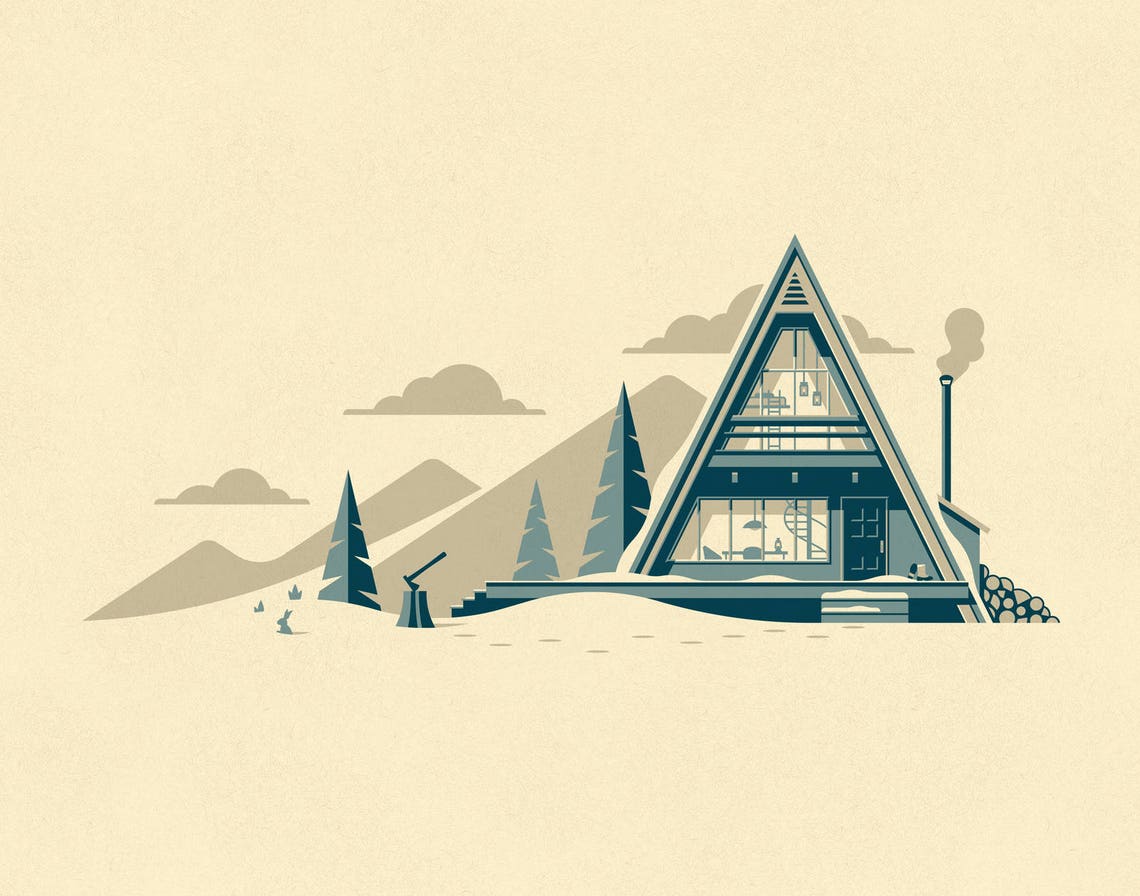 Cascade Art Print a-frame Winter Cabin - Etsy