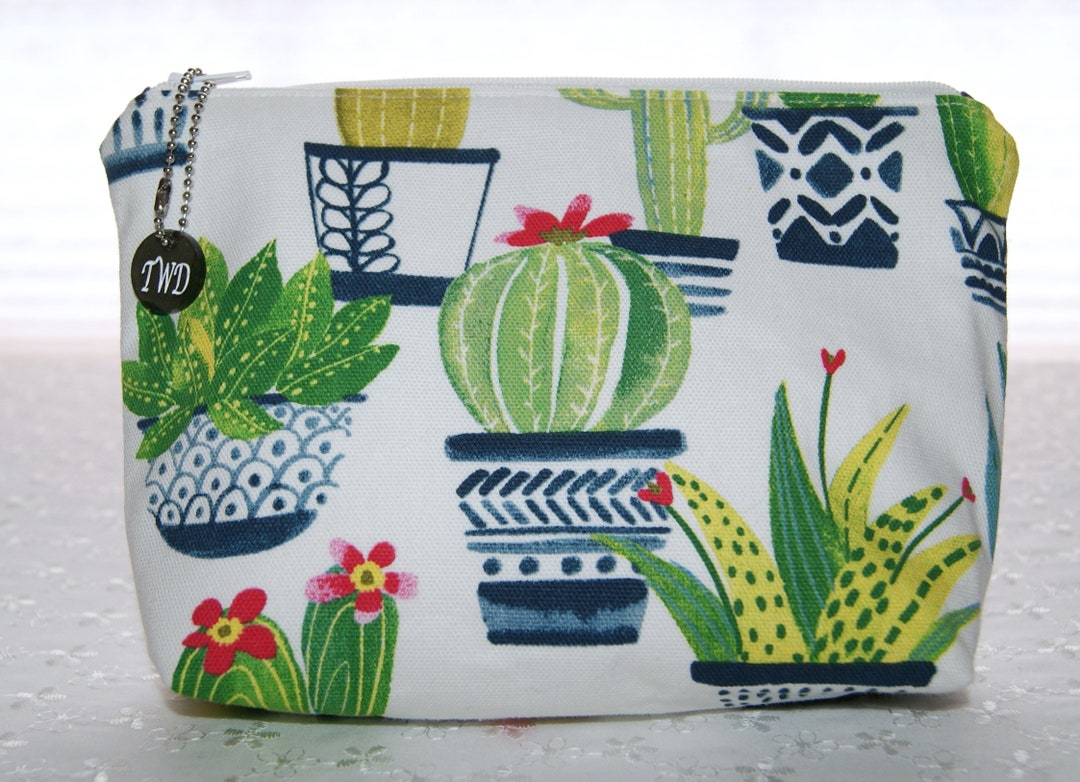 Zipper Pouch Cactus, Cotton Purse Bag, Make up Pouch, Flat Bottom ...