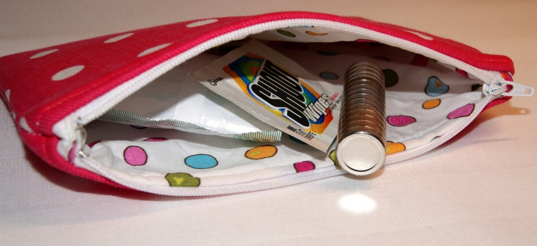 Hot Pink Zipper Pouch, White Dots Bright Pink Small Bag, Travel Case ...