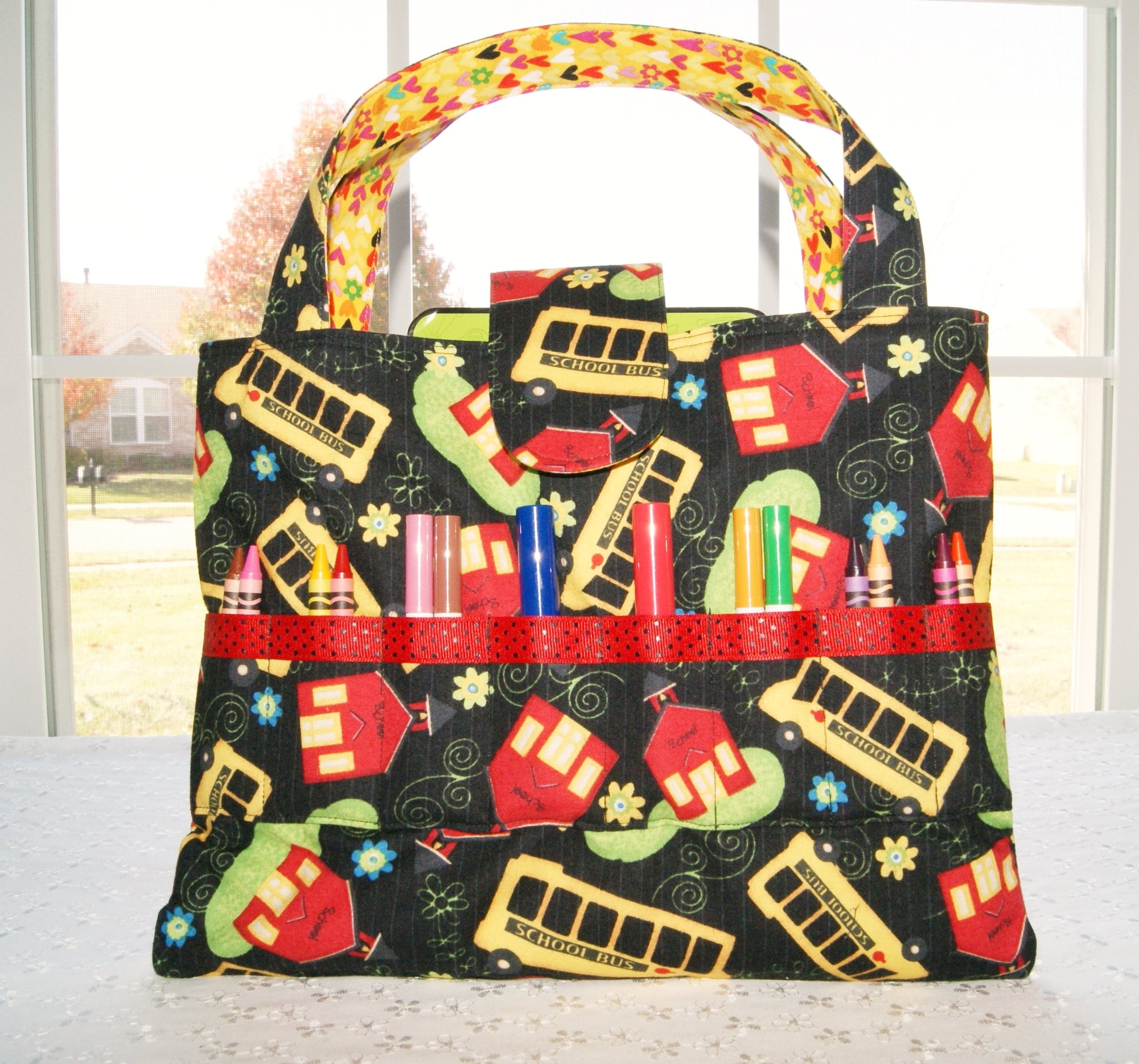 School Bus Coloring Book Bag: Kids Art Organizer, Crayon Holder - Etsy
