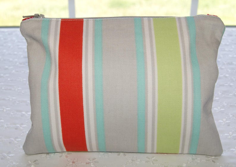 Handmade Cotton Zipper Pouch: Striped Purse Accessory (7 1/2" X 5 1/2 ...