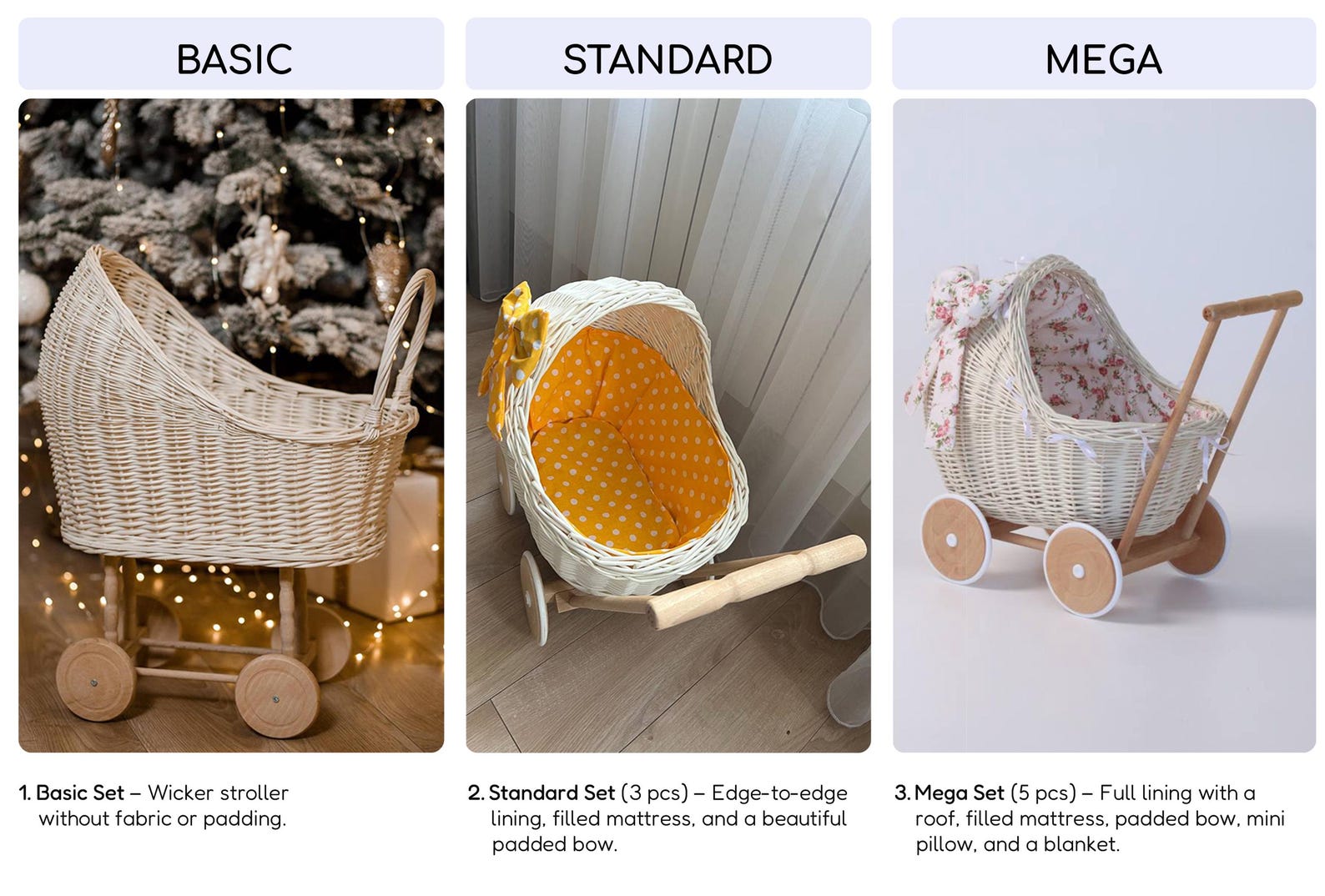 Natural Wicker Baby Carriage, Doll Stroller, Push Toy for Toddler Girls ...