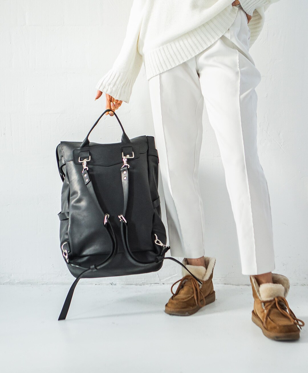 Oversized Black Backpack, Leather Backpack for Men, Extra Large Laptop ...