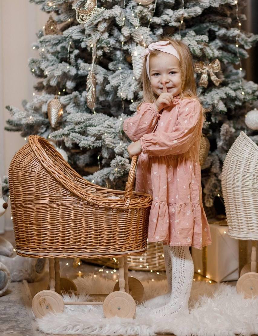 Natural Wicker Baby Carriage, Doll Stroller, Push Toy for Toddler Girls ...