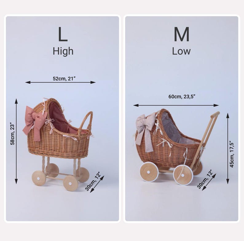 Wicker Baby Pram, Doll Carriage, Push Toy for Toddler Girls, Wicker ...