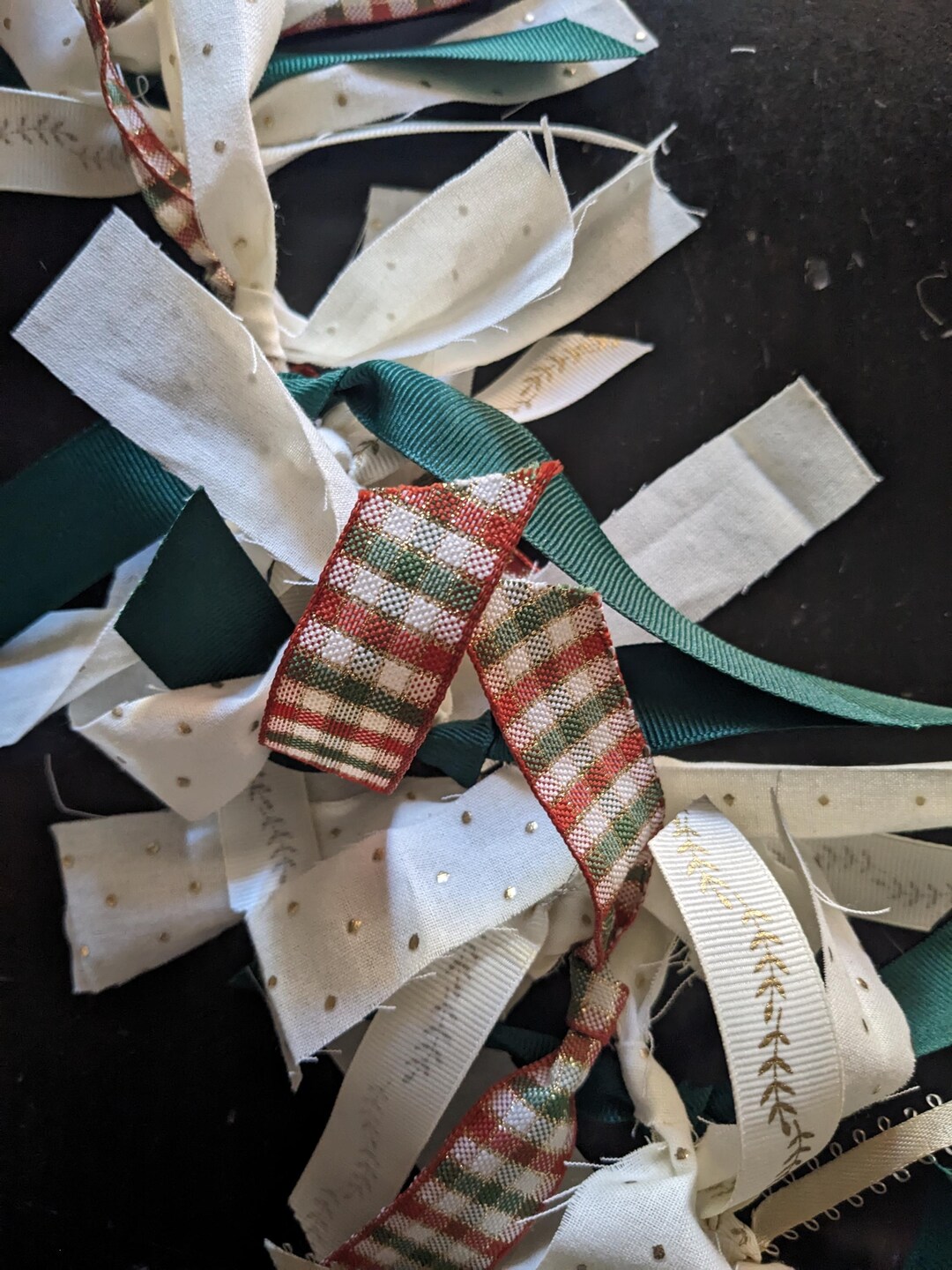 Festive Forest Green, Burnt Red and Gold Expertly Tied Rag Garland ...