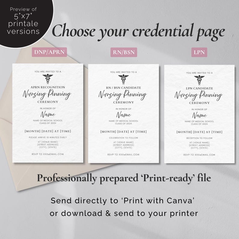 Nursing Pinning Ceremony Invitation Template | Editable Canva RN BSN ...