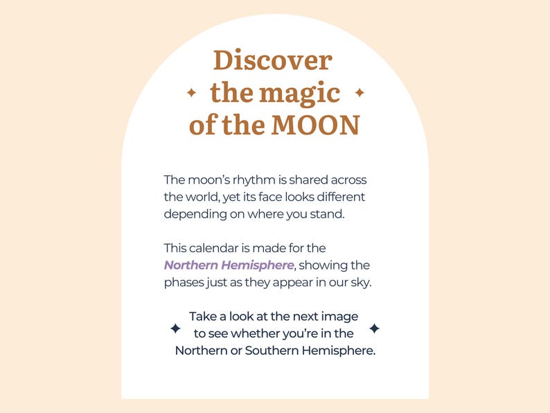 Moon Phase Calendar 2026 Northern Hemisphere Digital Download A4 and ...