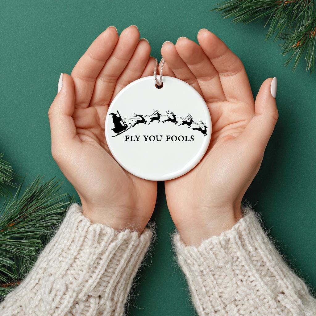 Fly You Fools Gandalf Santa Ornament, Funny LOTR Christmas Tree ...