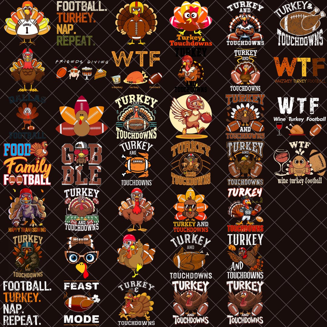 Turkey and Touchdowns PNG Bundle, Thanksgiving Football Png, Fall ...