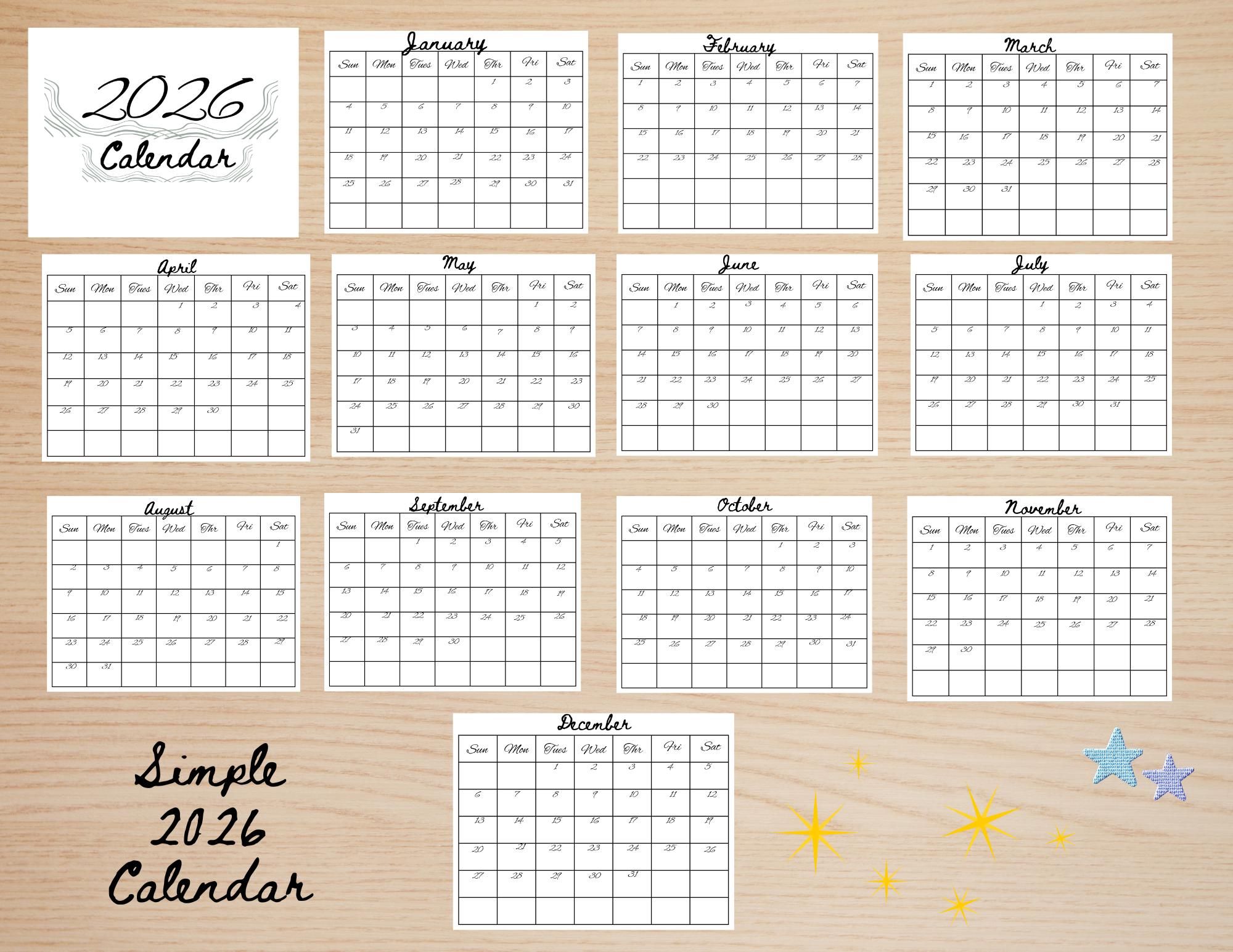 2026 Simple Minimalist Calendar PDF Download - Etsy UK