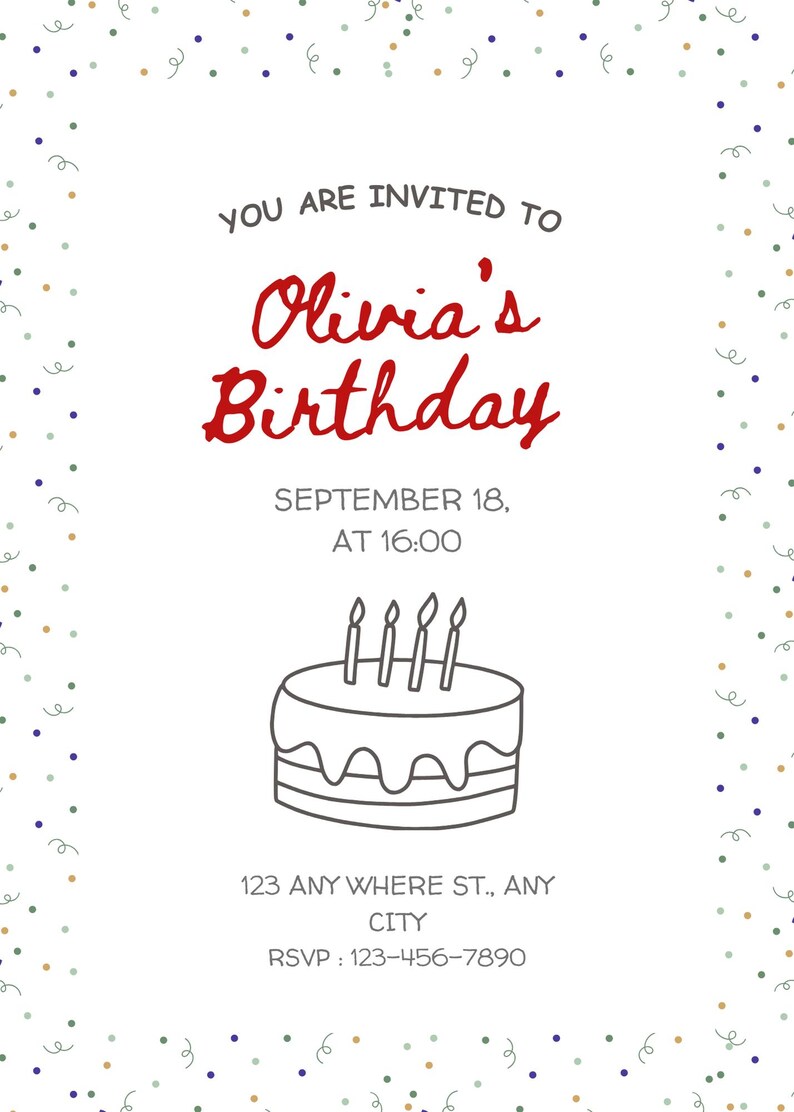 EDITABLE Simple Invitation Template, Cute Birthday Invitation Template ...