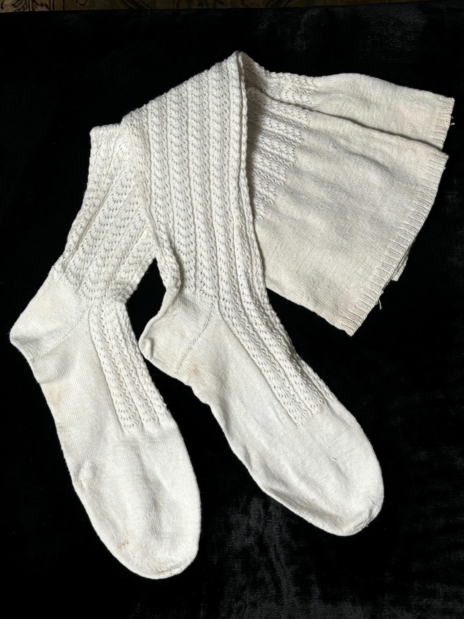 ANTIQUE VINTAGE Pointelle Knit Socks or STOCKINGS Hosiery, Late 1800's ...