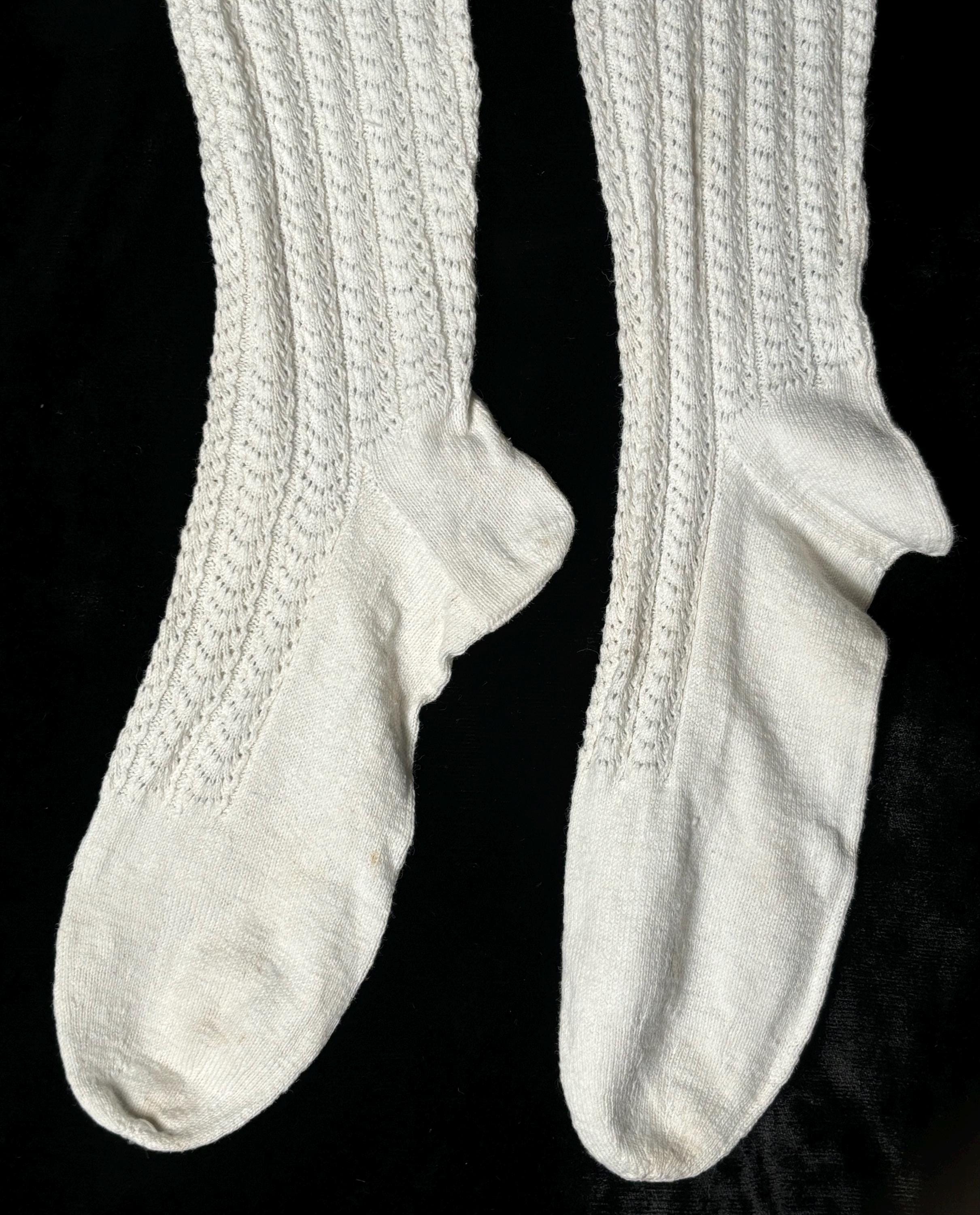 ANTIQUE VINTAGE Pointelle Knit Socks or STOCKINGS Hosiery, Late 1800's ...