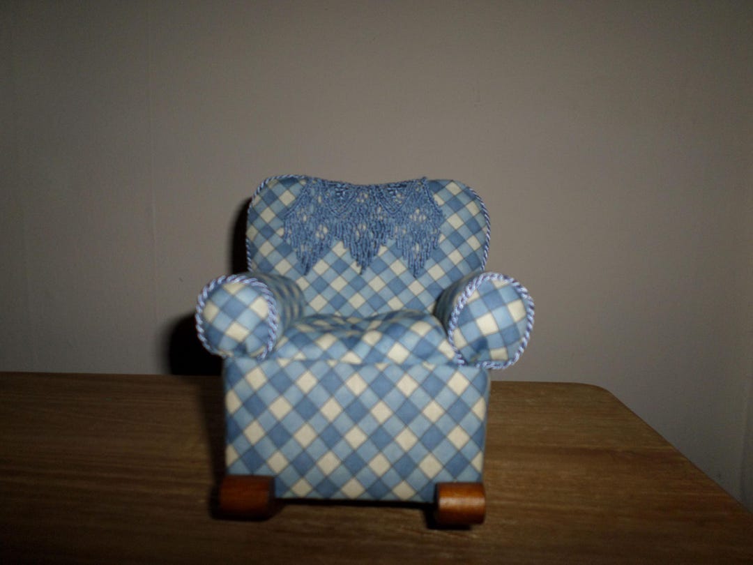 Rare Vintage Blue and White Checkered Collectible Fabric Pin Cushion ...