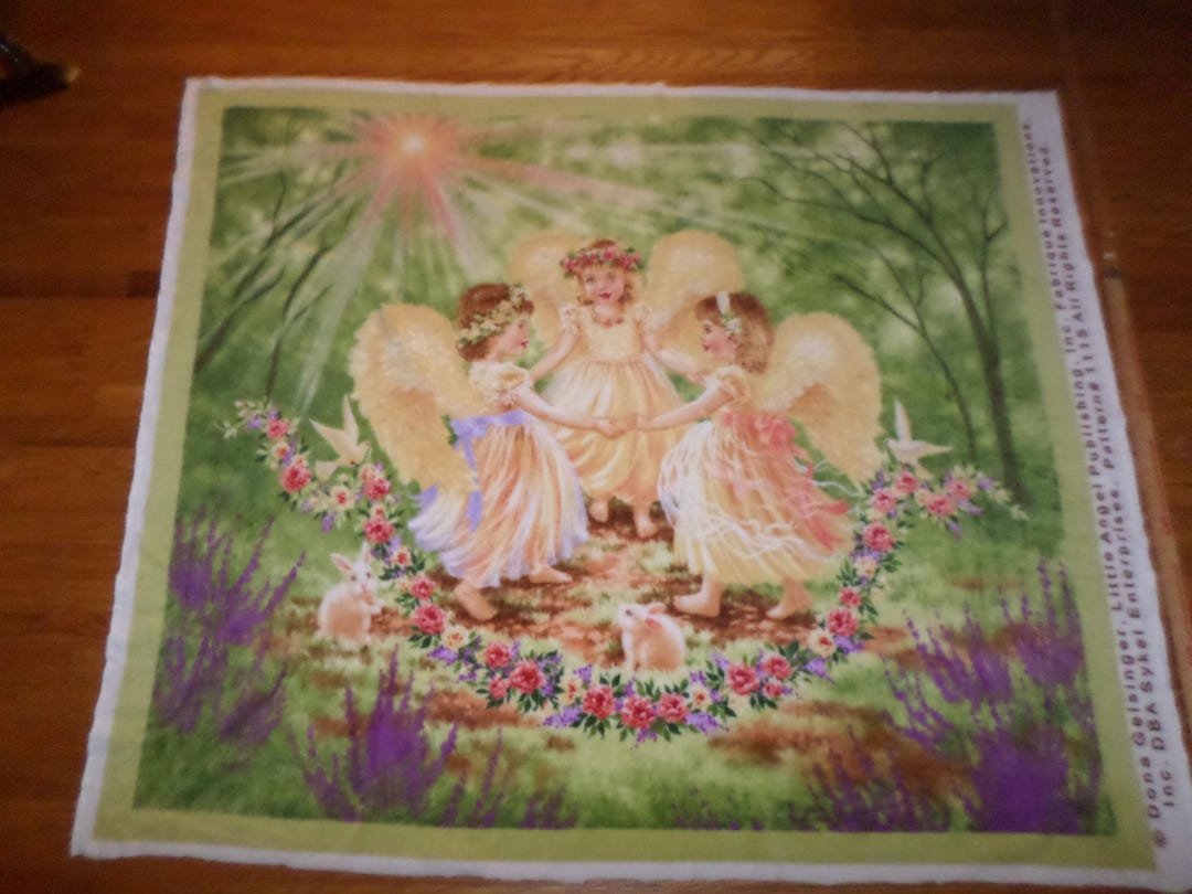 Rare Dona Gelsinger Little Girl Angels Fleece Fabric Panel - FLEECE ...