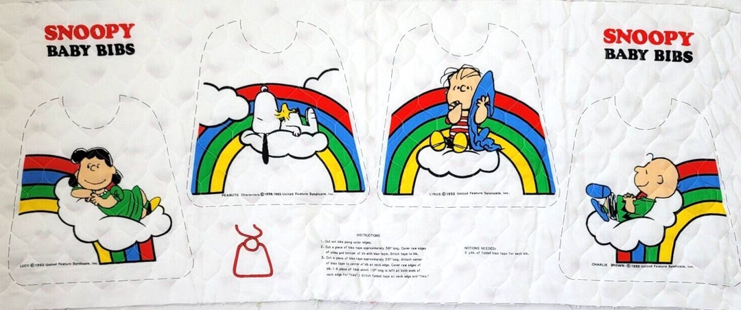 Rare Peanuts Characters Set of 4 Prequilted BIB Panel - Unfinished Pre ...