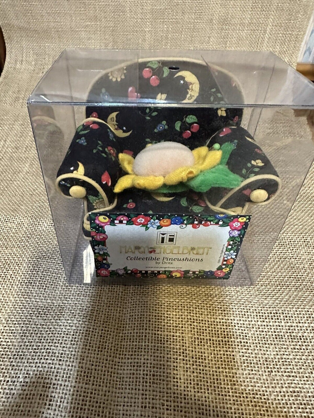 Vintage Mary Englebright Flowers Cherries Moons Fabric Pin Cushion ...