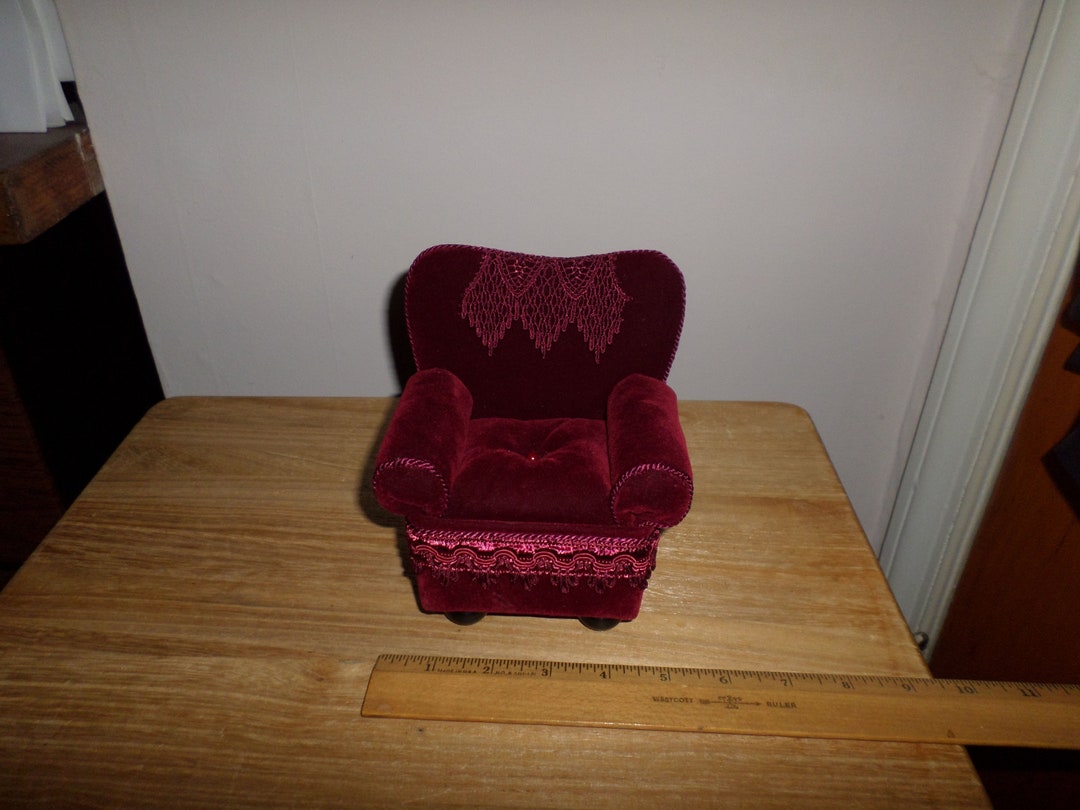 Rare Vintage Maroon Collectible Fabric Pin Cushion Chair - Very Good ...