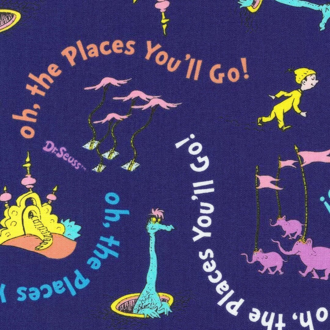 Rare Dr. Seuss "oh the Places You'll Go" Cotton Fabric - 1 Yard 32 ...