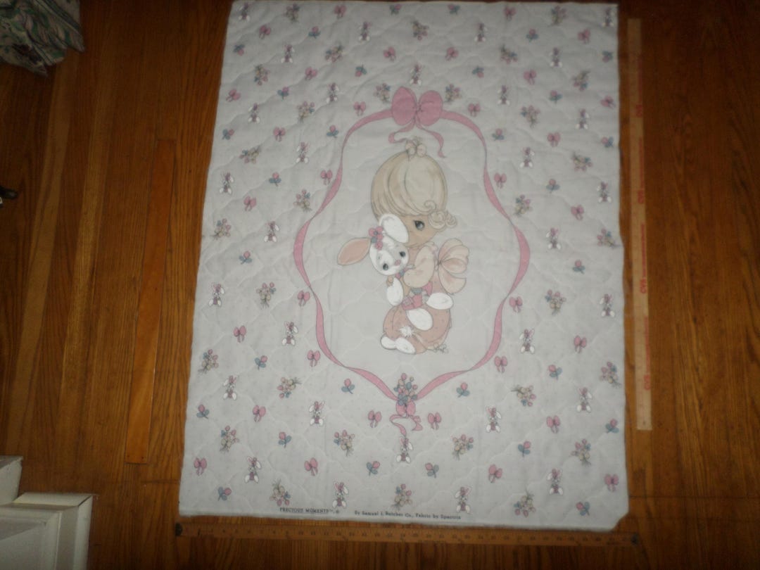 Rare Precious Moments GIRL With BUNNY Prequilted Panel - Unfinished Pre ...
