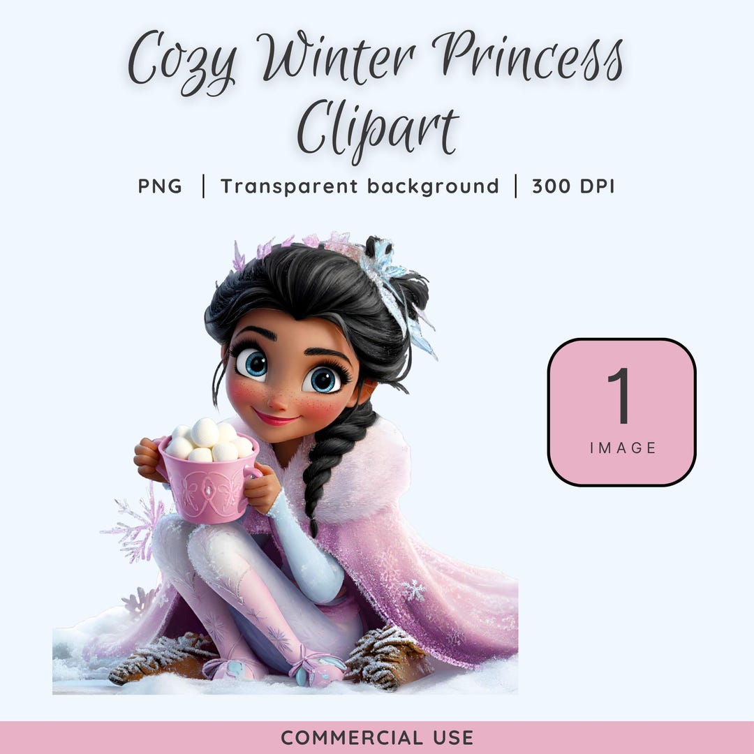Cozy Winter Princess Clipart PNG | Pastel Snowflake Princess, Cute ...