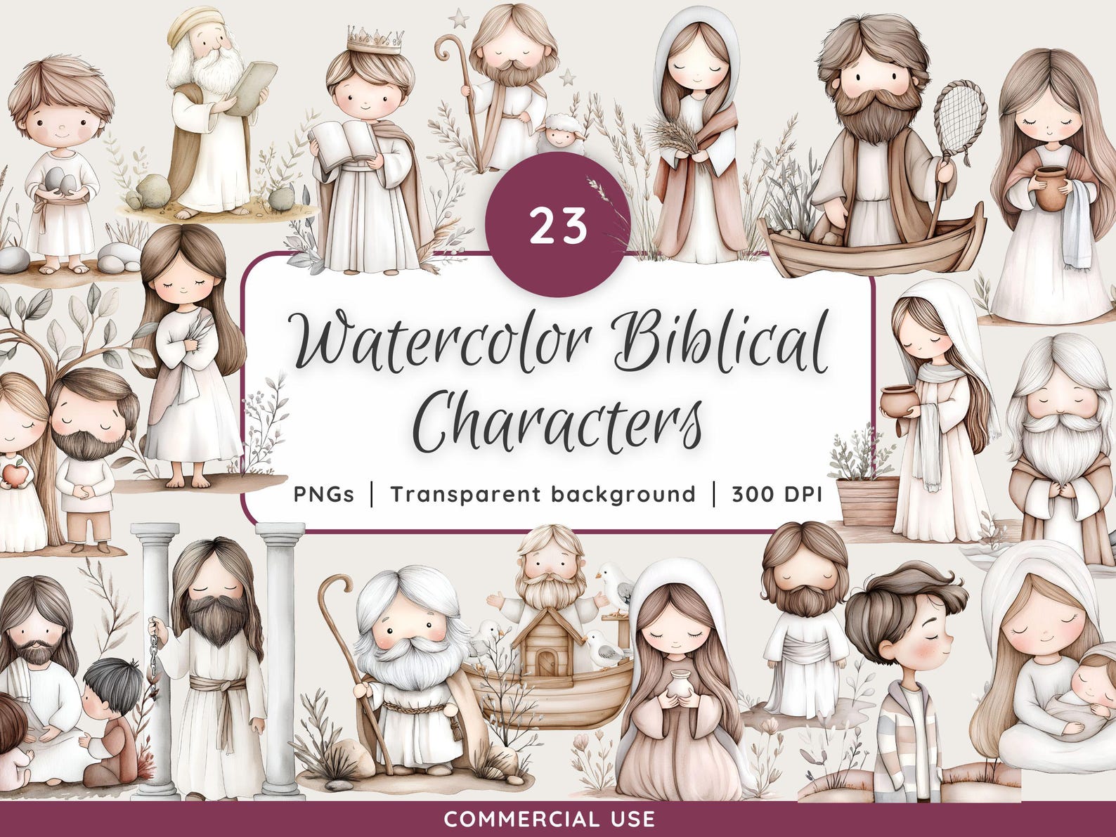 Biblical Characters Clipart Pack, Watercolor Old Testament Bible ...