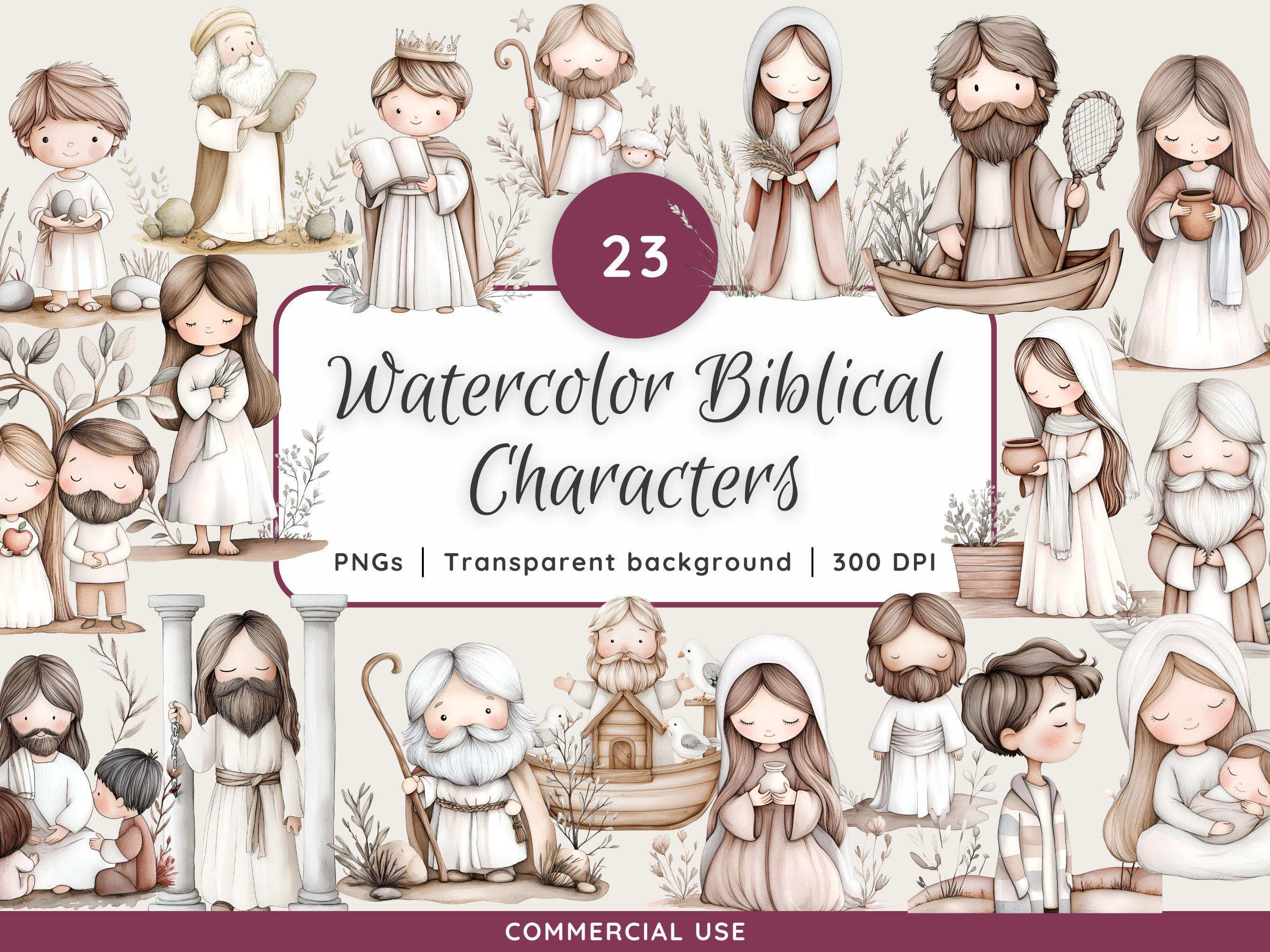 Biblical Characters Clipart Pack, Watercolor Old Testament Bible ...