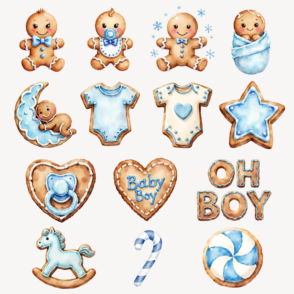 Gingerbread Baby Shower Bundle Boy Clipart, Winter Baby Shower PNG ...