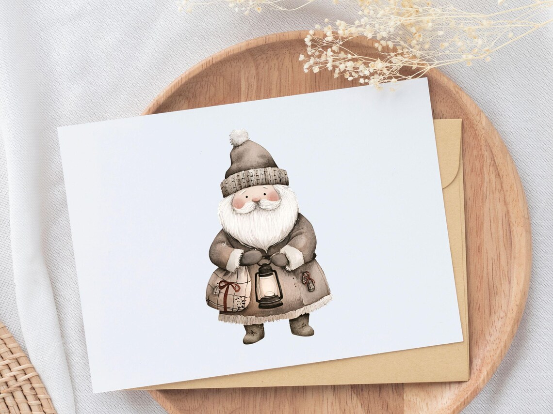 Charming Scandi Santa Clipart, Nordic Christmas PNG, Hygge Watercolor ...