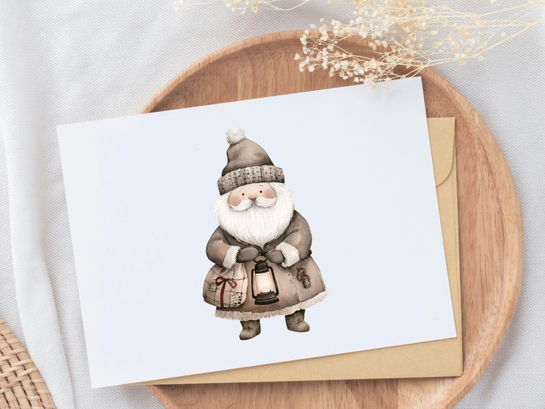 Charming Scandi Santa Clipart, Nordic Christmas PNG, Hygge Watercolor ...