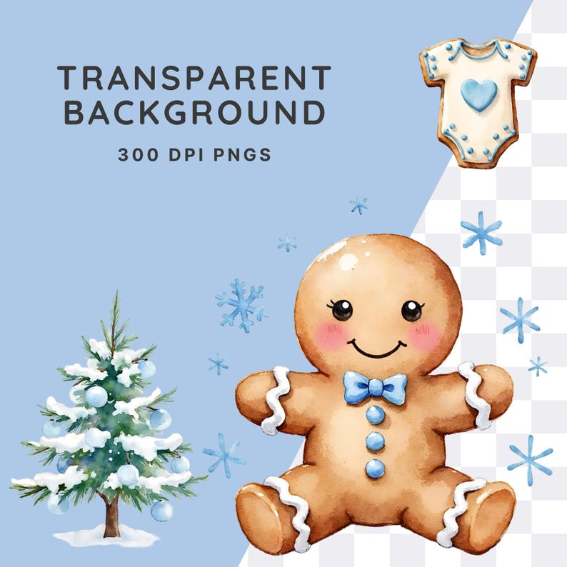Gingerbread Baby Shower Bundle Boy Clipart, Winter Baby Shower PNG ...