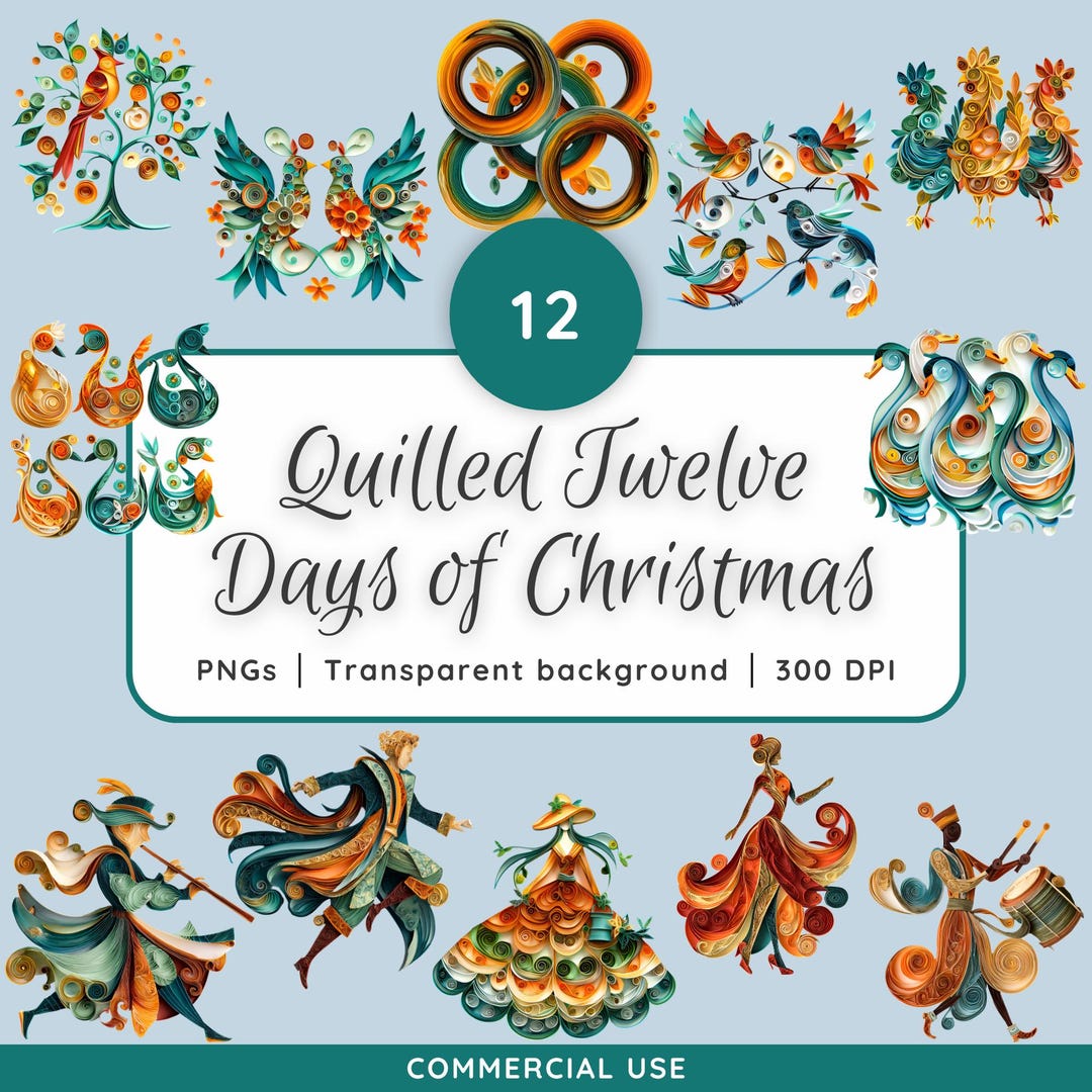 Quilled Twelve Days of Christmas Clipart | Paper Quilling Christmas PNG ...