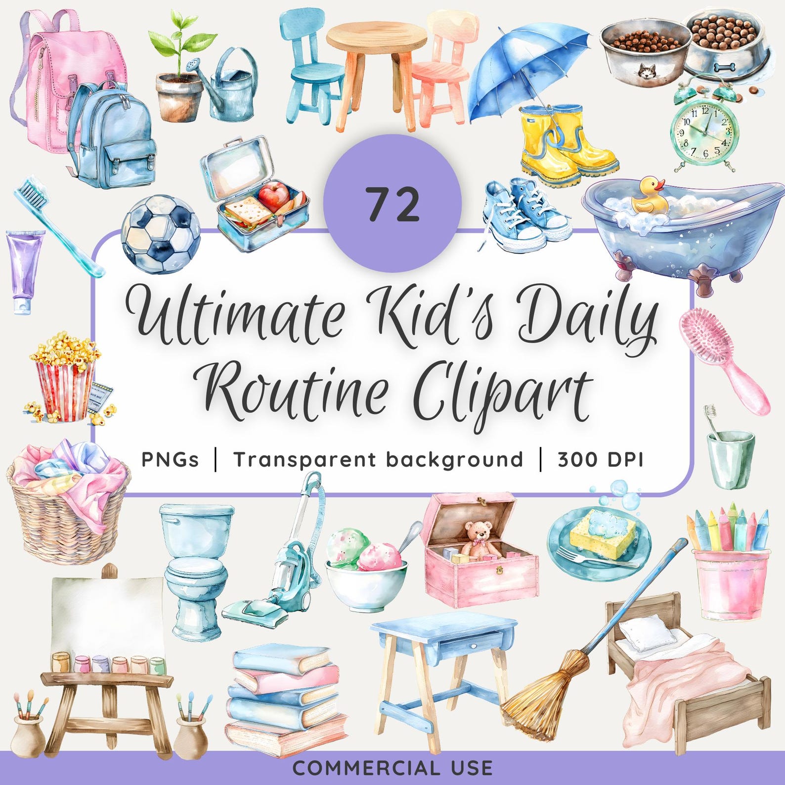 Ultimate Kid's Daily Routine Watercolor Clipart | Rewards Chart Images ...